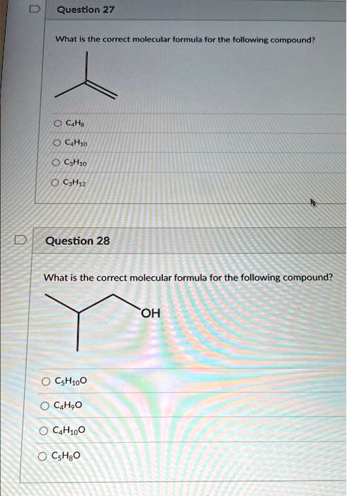 Solved Question 27 What Is The Correct Molecular Formula For The Following Compound Och3