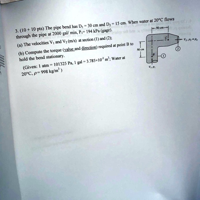 SOLVED: 3.10+10 ptsThe pipe bend has D=30 cm and D=15 cm.When water at ... SOLVED: 3.10+10 ptsThe pipe bend has D=30 cm and D=15 cm.When water at ...