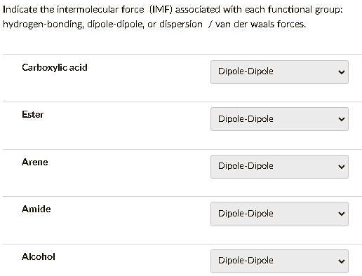 SOLVED: Indicate the intermolecular force (IMF associated wvith each ...