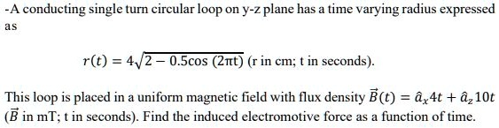 SOLVED: A conducting single-turn circular loop on the y-z plane has a time-varying radius ...