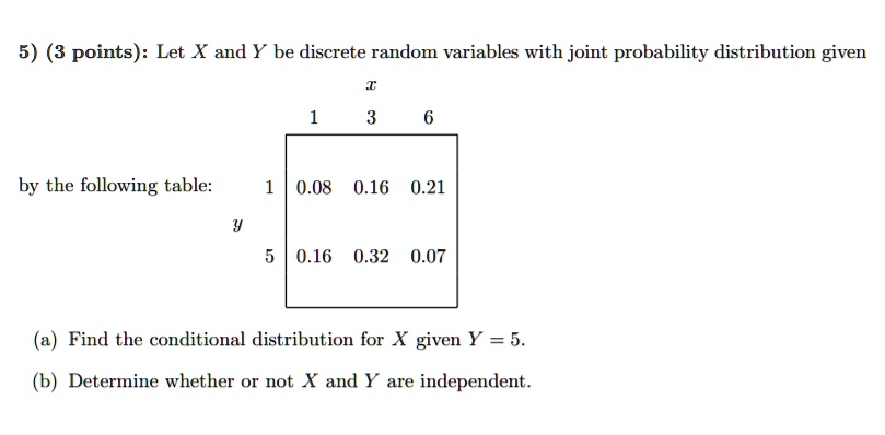SOLVED: 5) 3 points): Let X and Y be discrete random variables with joint probability ...