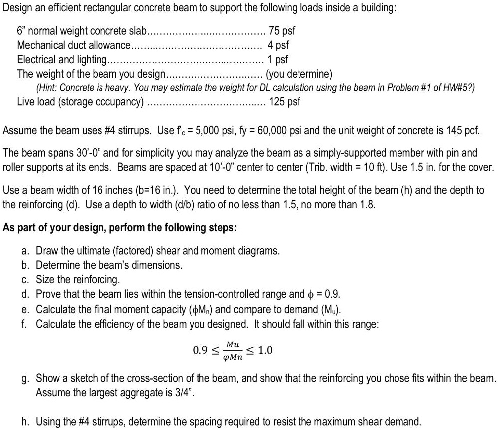 SOLVED: Design an efficient rectangular concrete beam to support the ...