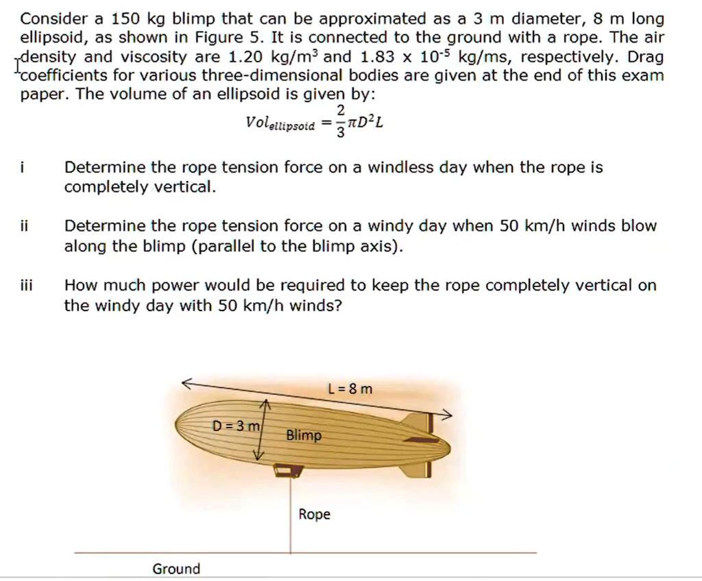 SOLVED: Consider a 150 kg blimp that can be approximated as a 3 m ...