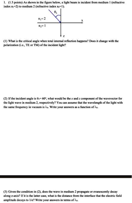 SOLVED: 1.1.5 points As shown in the figure below, a light beam is incident from medium I ...