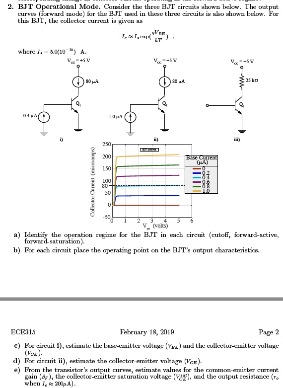 SOLVED: 2. BJT Operational Mode. Consider the three BJT circuits shown below. The output curves ...