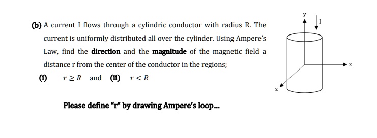 SOLVED: Texts: A current I flows through a cylindrical conductor with radius R. The current is ...