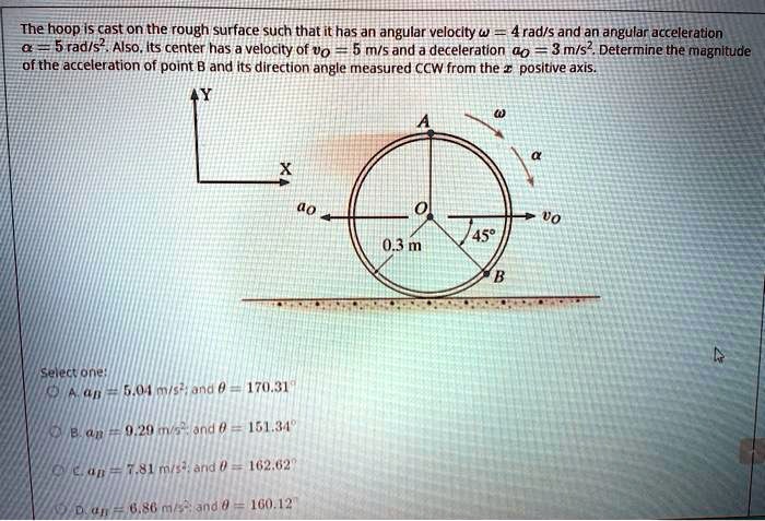 SOLVED: The hoop is cast on the rough surface such that it has an angular velocity w=4 rad/s and ...