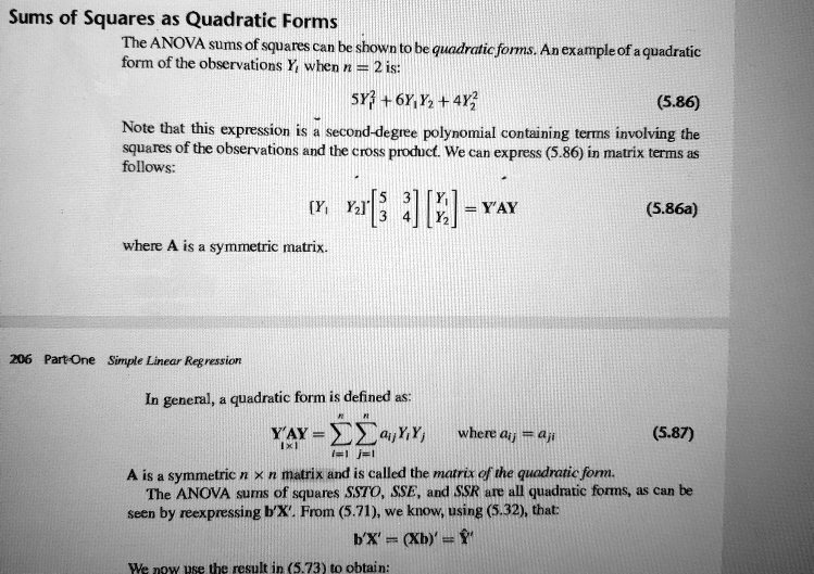 sums of squares as quadratic forms the anova sums of squares can be shown to be quadratic fors ...