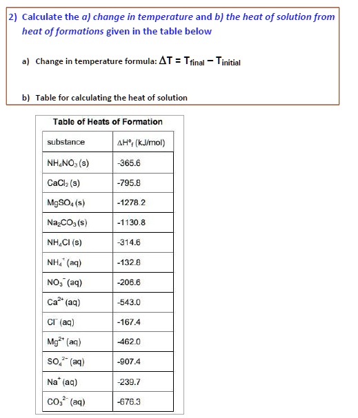 SOLVED: Calculate the a) change in temperature and b) the heat of ...