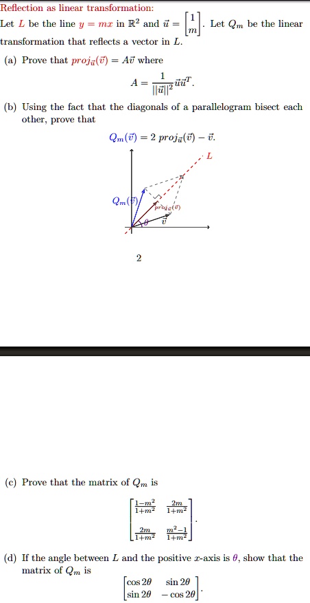 SOLVED: Reflection as linear transformation: Let the line y = mx in R2 ...