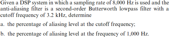 SOLVED: Given a DSP system in which a sampling rate of 8,000 Hz is used and the anti-aliasing ...