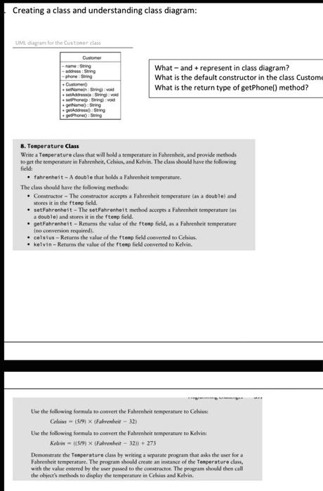 Creating a class and understanding class diagram: UML diagram for the Customer class Customer ...