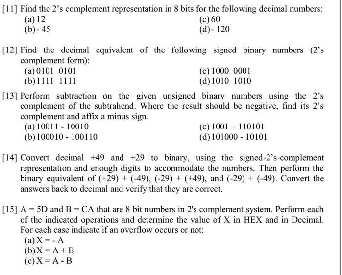 Convert Decimal Numbers To 8 bit Two s Complement