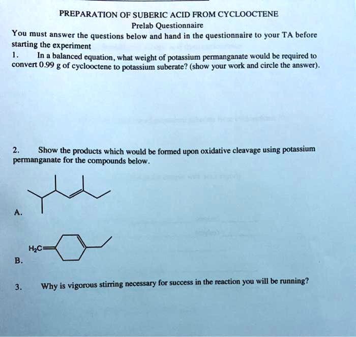 preparation of suberic acid from cyclooctene prelab questionnaire you ...