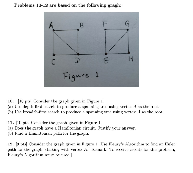 SOLVED:Problems 10-12 are based on the following gragh: E Figure 1 10. [10 pts] Consider the ...