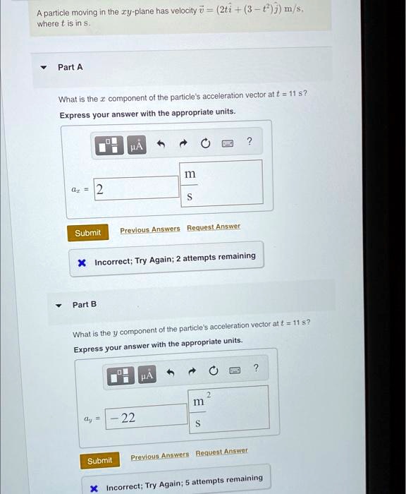 A Particle Moving In The Xy Plane Has Velocity V⃗ 2ti 3 T 2 J M S Where T Is In S