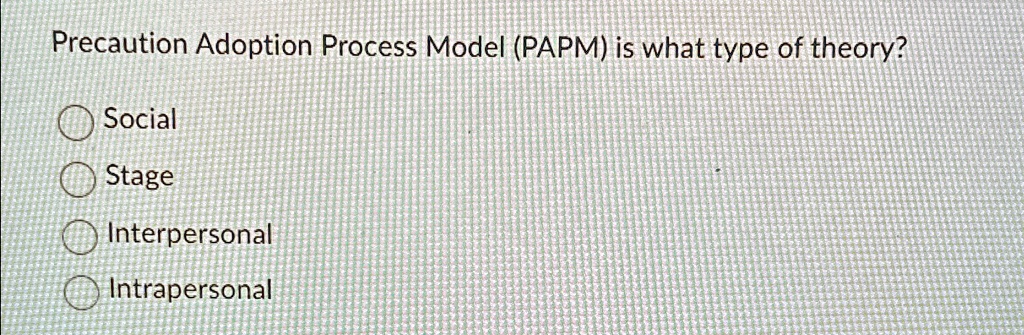 Precaution Adoption Process Model (PAPM) is what type of theory? Social ...