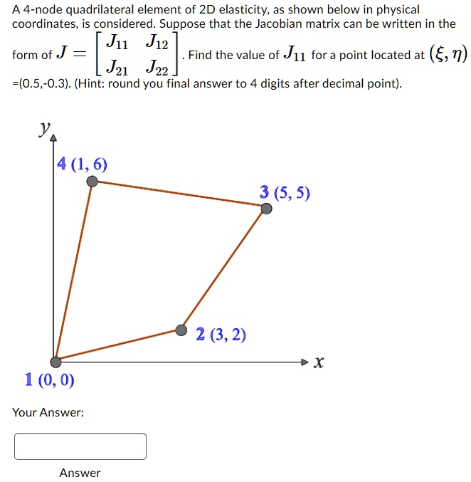 SOLVED: A 4-node quadrilateral element of 2D elasticity, as shown below ...
