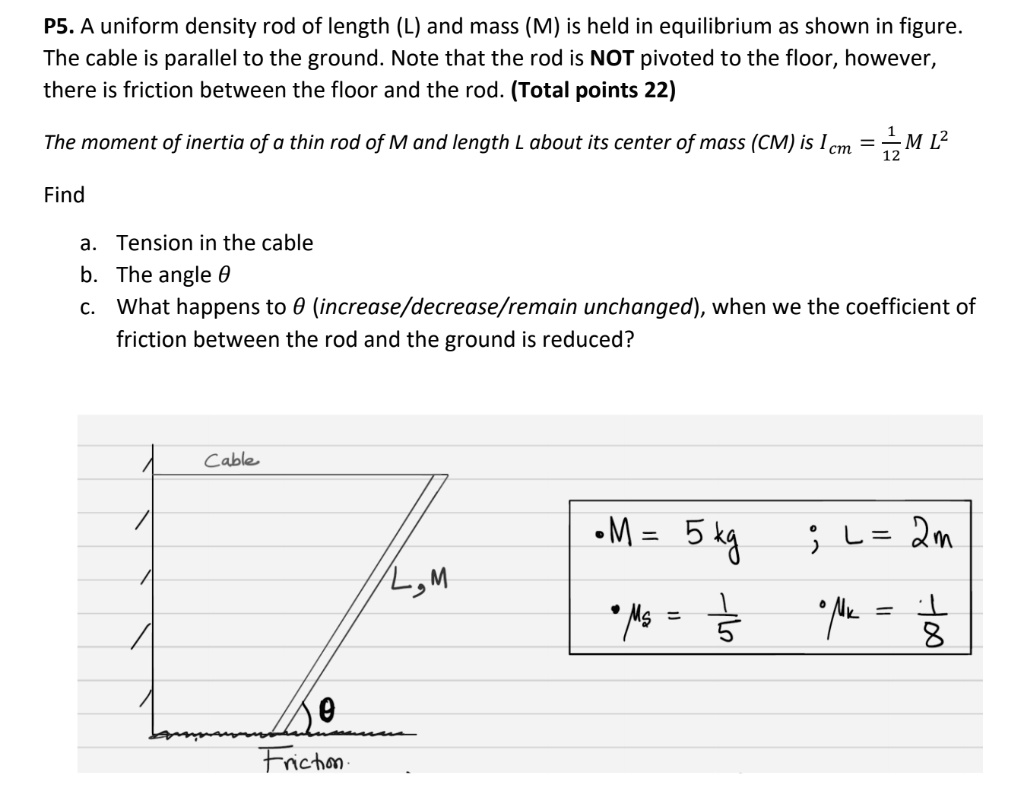SOLVED: PS. A uniform density rod of length (L) and mass (M) is held in ...