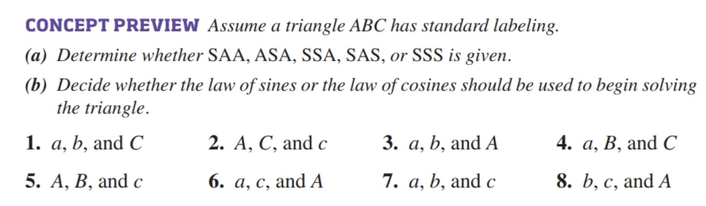 SOLVED: CONCEPT PREVIEW Assume a triangle A B C has standard labeling ...