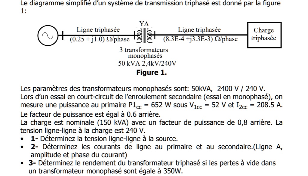 Le diagramme simplifié d'un système de transmission triphasé est donné par la figure 1: ?? Ligne ...