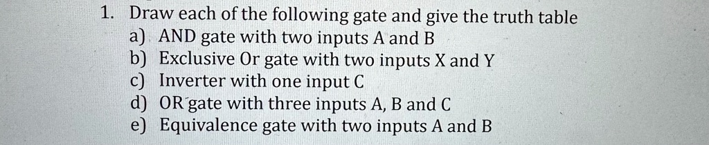 1. Draw each of the following gate and give the truth table a) AND gate ...