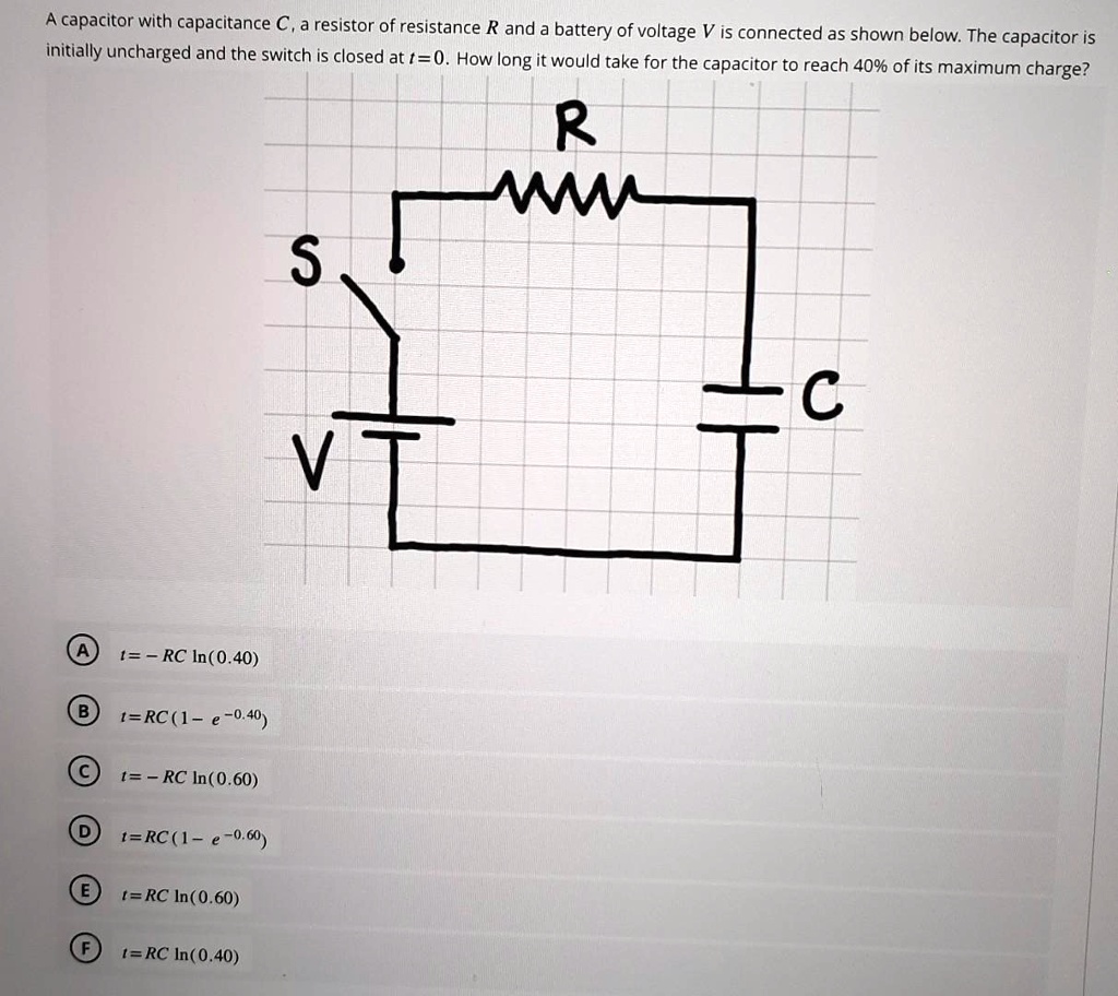 SOLVED: Texts: A capacitor with capacitance C, a resistor of resistance R, and a battery of ...