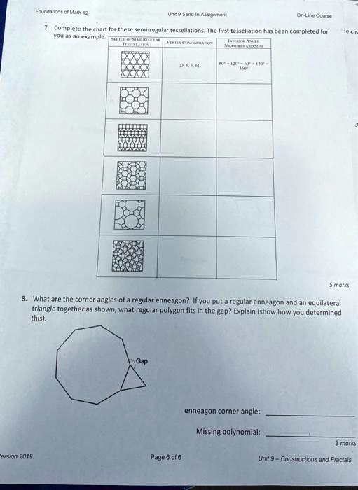 Foundations of Math 12 Unit 9 Send-in Assignment On-Line Course 7. Complete the chart for these ...