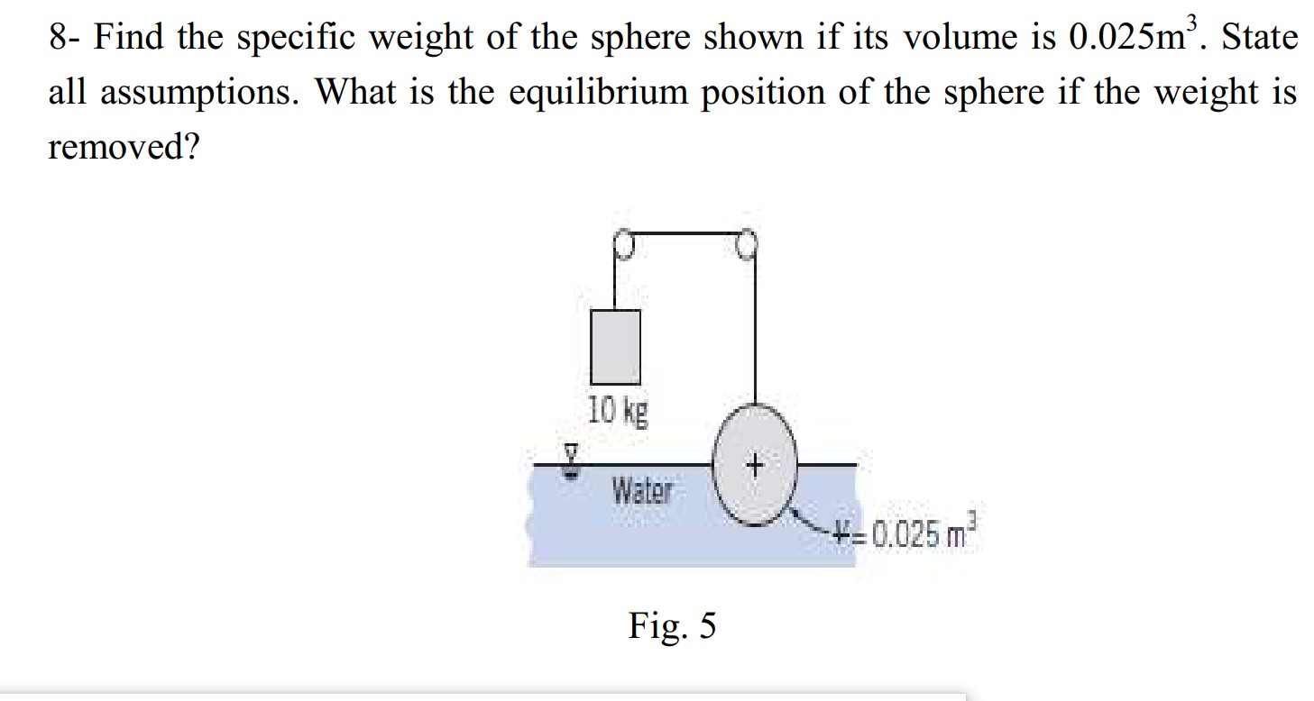 8- Find the specific weight of the sphere shown if its volume is 0.025 ...