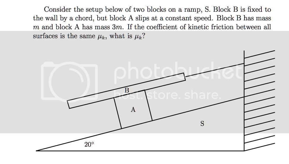 SOLVED: Consider the setup below of two blocks on a ramp. Block B is ...