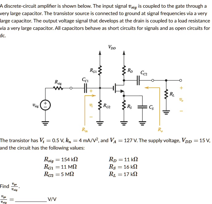 SOLVED: A discrete-circuit amplifier is shown below: The input signal ...