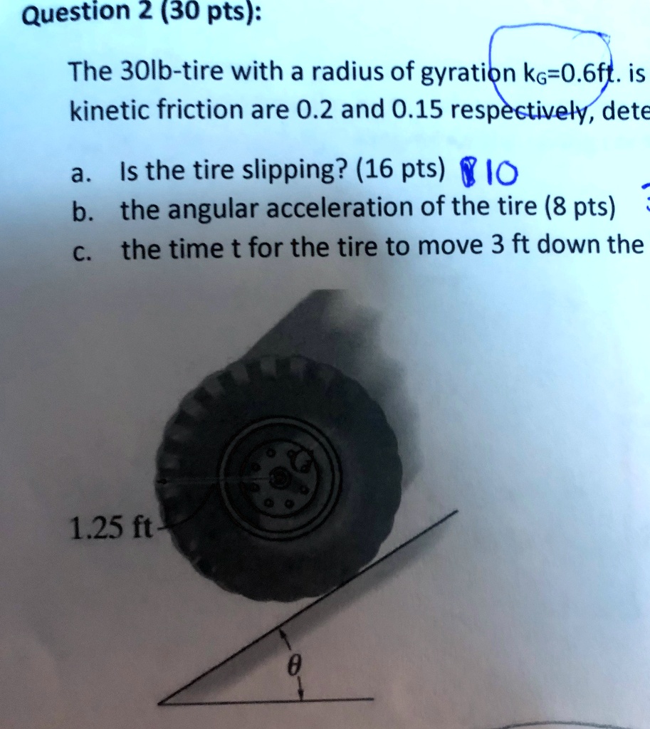 Question 2 (30 pts): The 30lb-tire with a radius of gyration kG=0.6ft ...