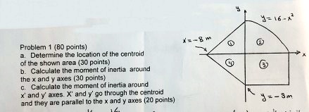 SOLVED: Problem 1 (80 points) a. Determine the location of the centroid of the shown area. (30 ...