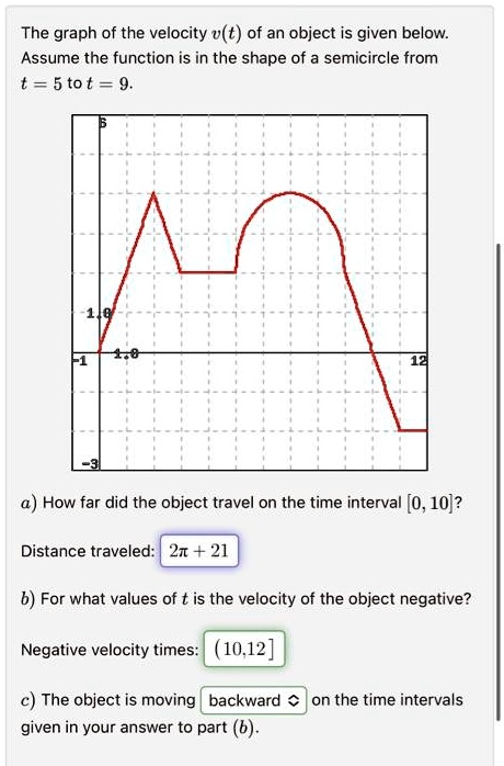 SOLVED: The graph of the velocity v(t) of an object is given below. Assume the function is in ...