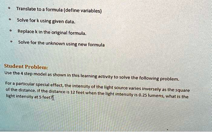 SOLVED: Translate to a formula (define variables) Solve for k using ... SOLVED: Translate to a formula (define variables) Solve for k using ...