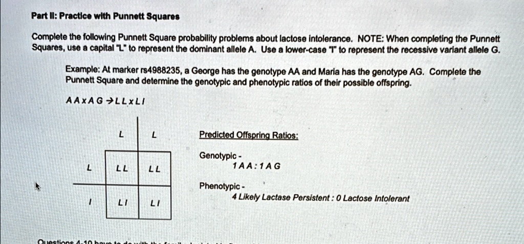 Part II: Practice with Punnett Squares Complete the following Punnett ...