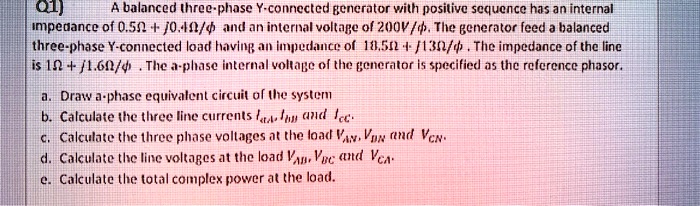 Solved A Balanced Three Phase Y Connected Generator With Positive Sequence Has An Internal