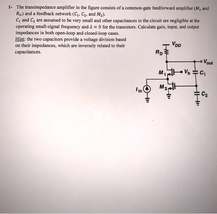 SOLVED: The transimpedance amplifier in the figure consists of a common-gate feedforward ...