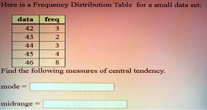 here i8 a frequency distribution table for small data set data 42 43 44 45 46 2 8 find the ...