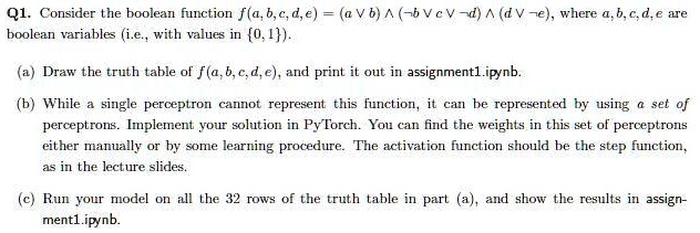 Solved Implement In Python 39 And Pytorch Q1 Consider The Boolean Function Fa B € D E 3882