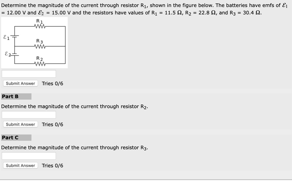 SOLVED: Determine the magnitude of the current through resistor R1, shown in the figure below ...