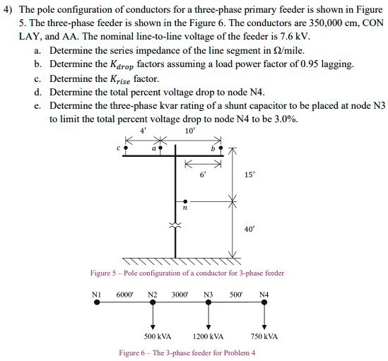 SOLVED: The pole configuration of conductors for a three-phase primary feeder is shown in Figure ...