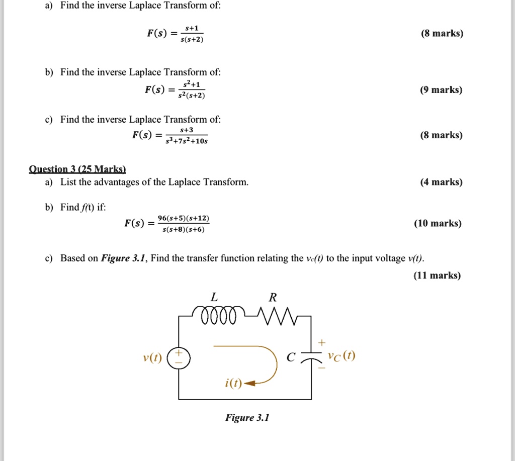 a) Find the inverse Laplace Transform of: F(s)=(s+1)/(s(s+2)) (8 marks ...