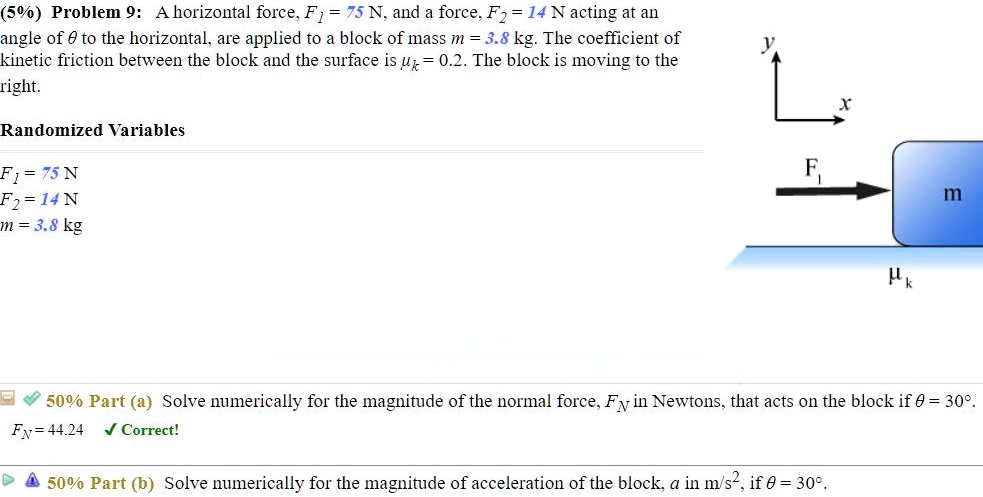 SOLVED: (50) Problem 9: Ahorizontal force, F1= 75 N, and force. Fz= 14 ...