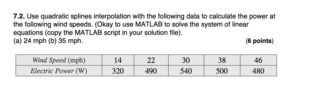 SOLVED: 7.2. Use quadratic splines interpolation with the following ...