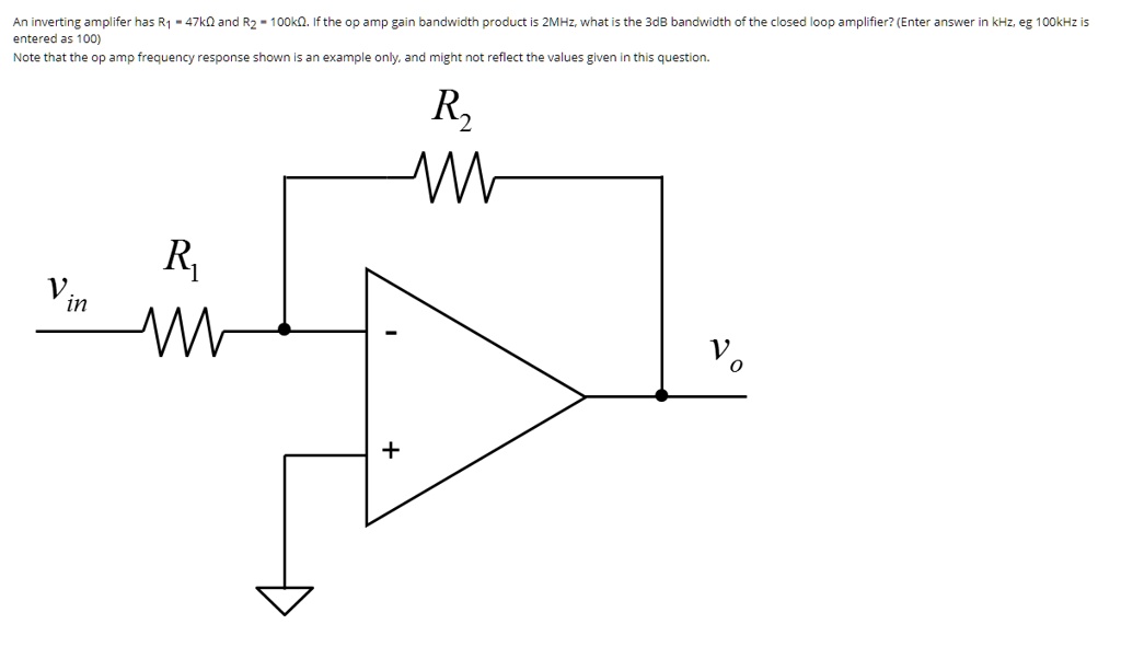 An inverting amplifier has R1 = 47kΩ and R2 = 100kΩ. If the op amp gain ...
