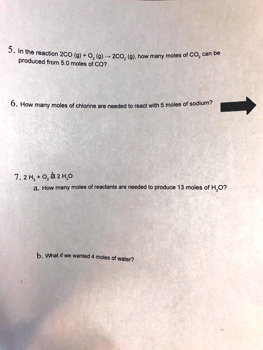 SOLVED: 5. JIn the reaction 2c0 (9) + 0,(9) 2C0, (g), how many moles of ...