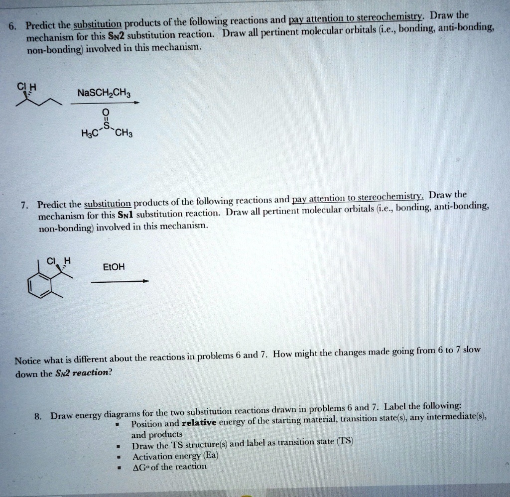 SOLVED: Predict the, substitution products of the following reactions and pzYAttentiQn LO ...