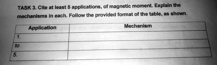 SOLVED: TASK 3. Cite at least 5 applications, of magnetic moment ...