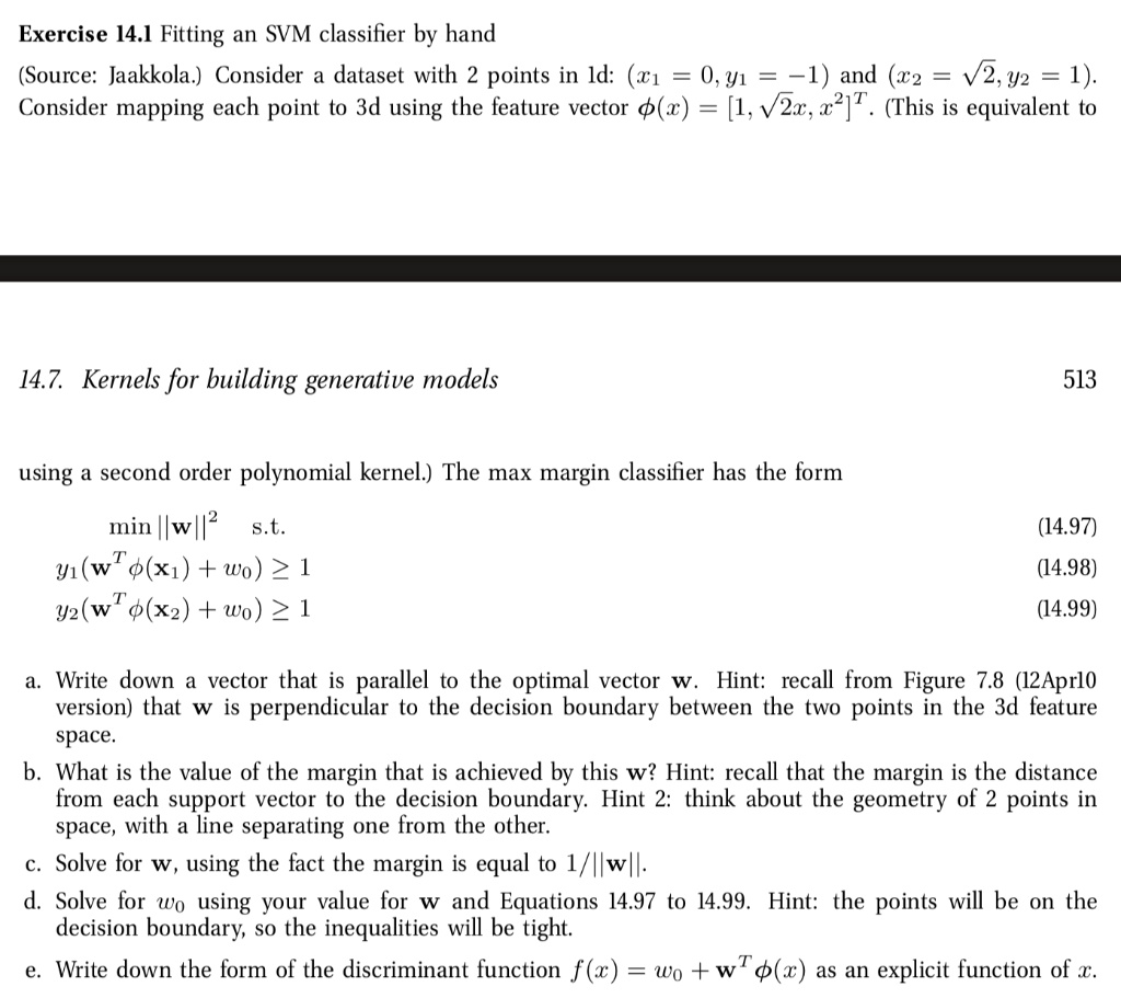 Solved Exercise 141 Fitting An Svm Classifier By Hand Source Jaakkola Consider A Dataset